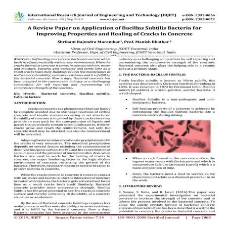 IRJET- A Review Paper on Application of Bacillus Subtilis Bacteria for ...