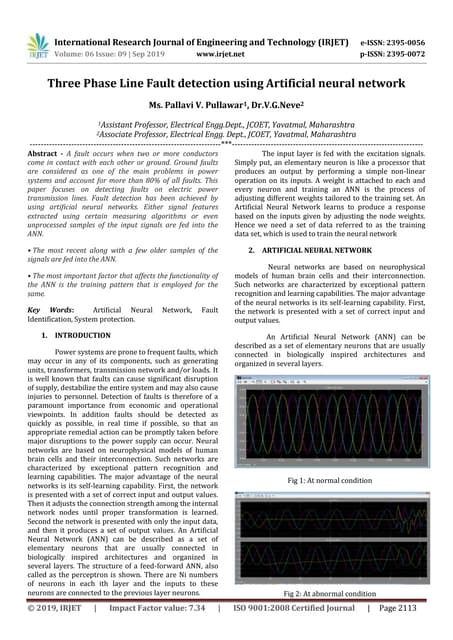 Irjet Three Phase Line Fault Detection Using Artificial Neural Network