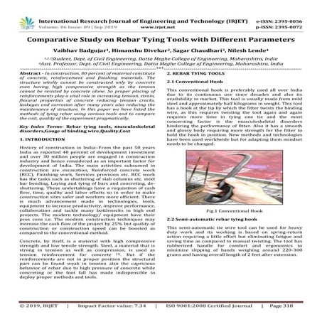 IRJET- Comparative Study on Rebar Tying Tools with Different Parameters | PDF
