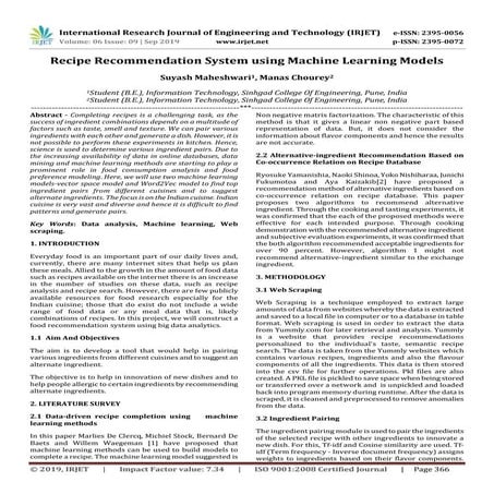 IRJET- Recipe Recommendation System using Machine Learning Models | PDF