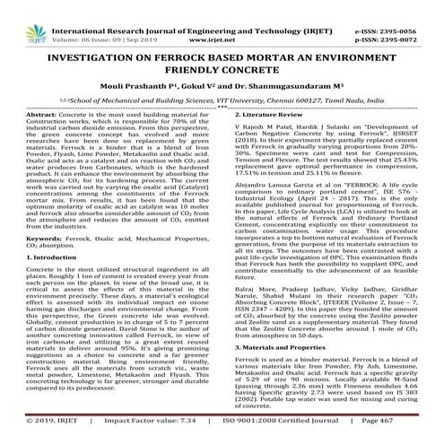 IRJET- Investigation on Ferrock based Mortar an Environment Friendly Concrete | PDF
