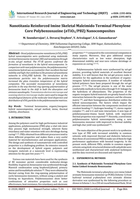 Irjet Nanotitania Reinforced Imine Skeletal Maleimido Terminal Phenylene Core Polybenzoxazine