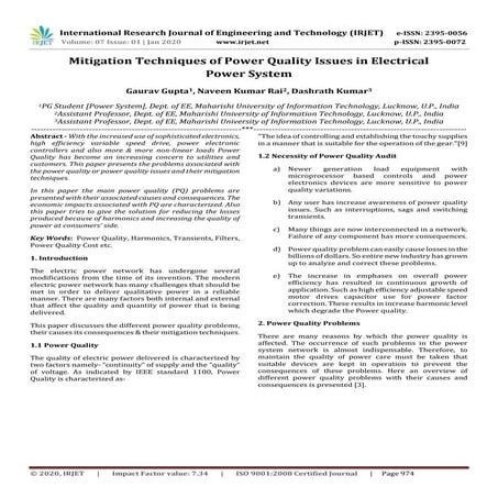 IRJET- Mitigation Techniques of Power Quality Issues in Electrical Power System | PDF