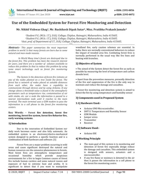 Irjet Use Of The Embedded System For Forest Fire Monitoring And