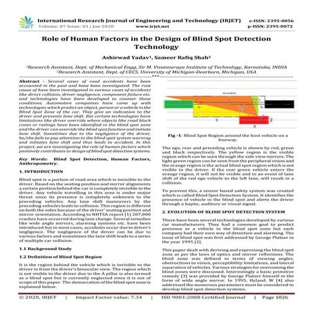 IRJET- Role of Human Factors in the Design of Blind Spot Detection Technology | PDF