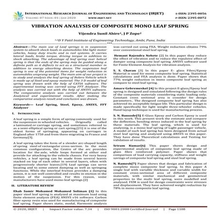 Irjet Vibration Analysis Of Composite Mono Leaf Spring Pdf
