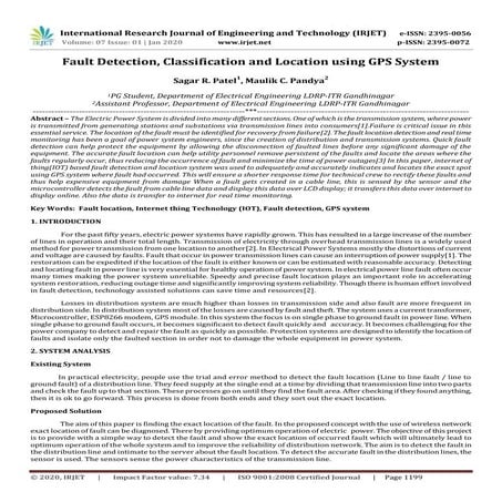 Irjet Fault Detection Classification And Location Using Gps System Pdf