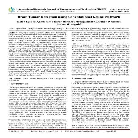Irjet Brain Tumor Detection Using Convolutional Neural Network Pdf
