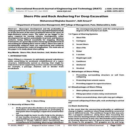 IRJET- Shore Pile and Rock Anchoring for Deep Excavation | PDF