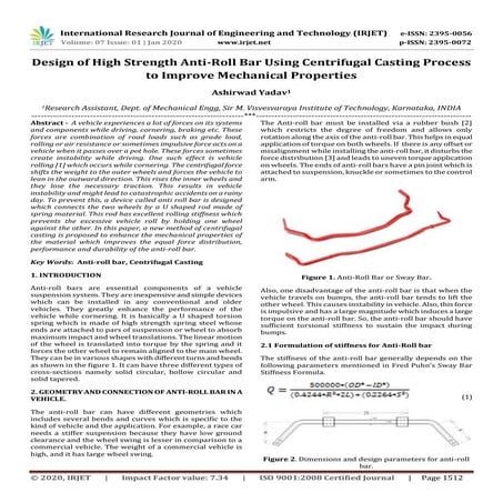 IRJET- Design of High Strength Anti-Roll Bar using Centrifugal Casting Process to Improve ...