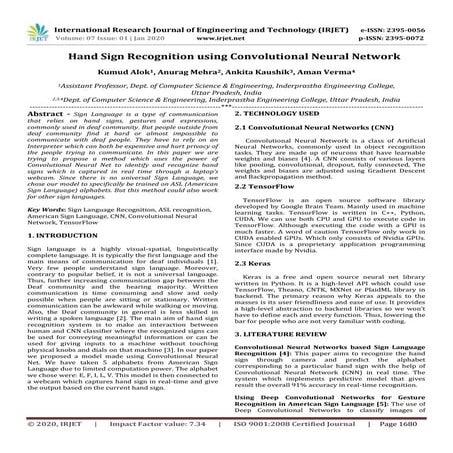 Irjet Hand Sign Recognition Using Convolutional Neural Network Pdf