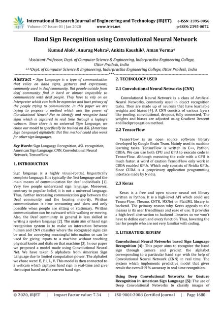 Irjet Hand Sign Recognition Using Convolutional Neural Network Pdf