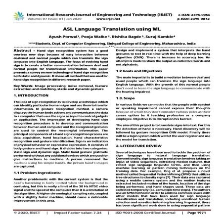 Irjet Asl Language Translation Using Ml Pdf