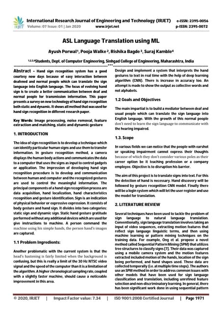 Irjet Asl Language Translation Using Ml Pdf