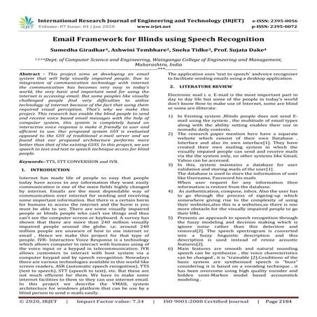 Irjet Email Framework For Blinds Using Speech Recognition Pdf