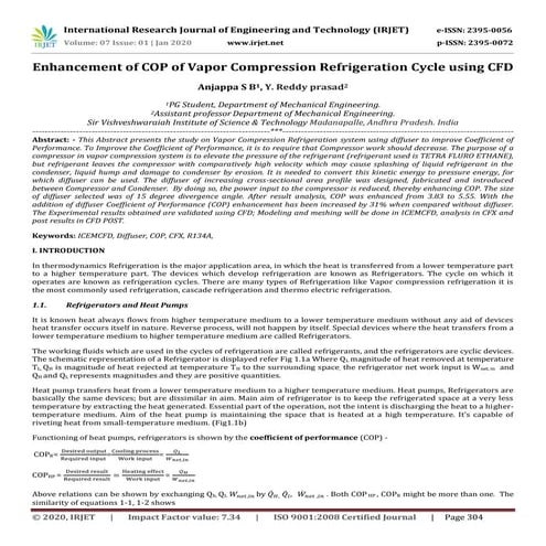 IRJET- Enhancement of COP of Vapor Compression Refrigeration Cycle ...