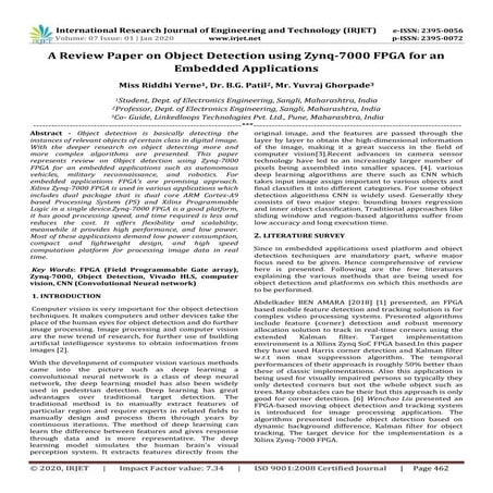 Irjet A Review Paper On Object Detection Using Zynq 7000 Fpga For An Embedded Applications