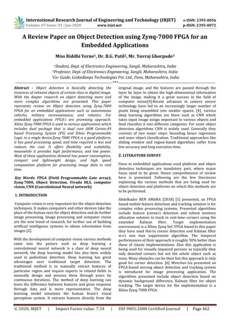 Irjet A Review Paper On Object Detection Using Zynq 7000 Fpga For An Embedded Applications
