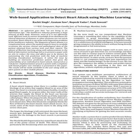 Irjet Web Based Application To Detect Heart Attack Using Machine Learning Pdf