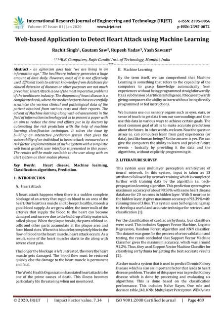 Irjet Web Based Application To Detect Heart Attack Using Machine Learning Pdf