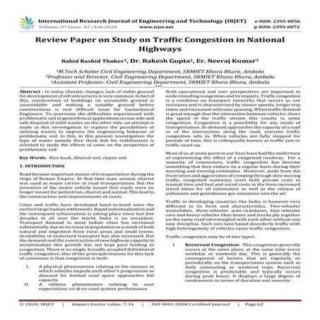 IRJET- Review Paper on Study on Traffic Congestion in National Highways ...