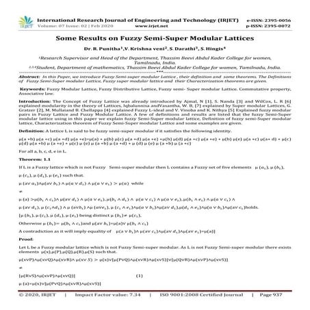 IRJET - Some Results on Fuzzy Semi-Super Modular Lattices | PDF