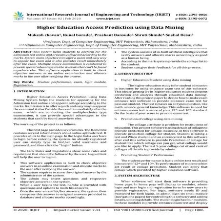 IRJET - Higher Education Access Prediction using Data Mining | PDF