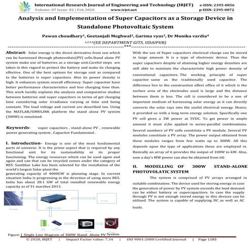 IRJET- Analysis and Implementation of Super Capacitors as a Storage Device in Standalone ...