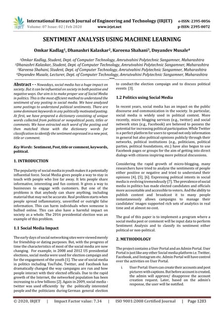 IRJET- Sentiment Analysis using Machine Learning | PDF IRJET- Sentiment Analysis using Machine Learning | PDF