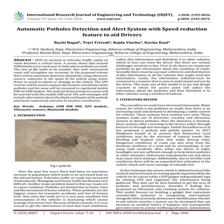 IRJET - Automatic Potholes Detection and Alert System with Speed ...