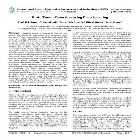 Irjet Brain Tumor Detection Using Deep Learning Pdf