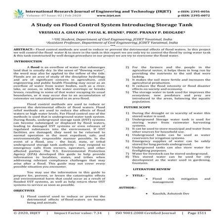 IRJET- A Study on Flood Control System Introducing Storage Tank | PDF
