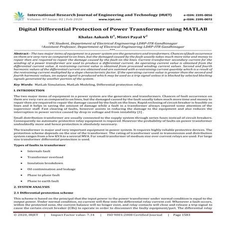 IRJET - Digital Differential Protection of Power Transformer using ...