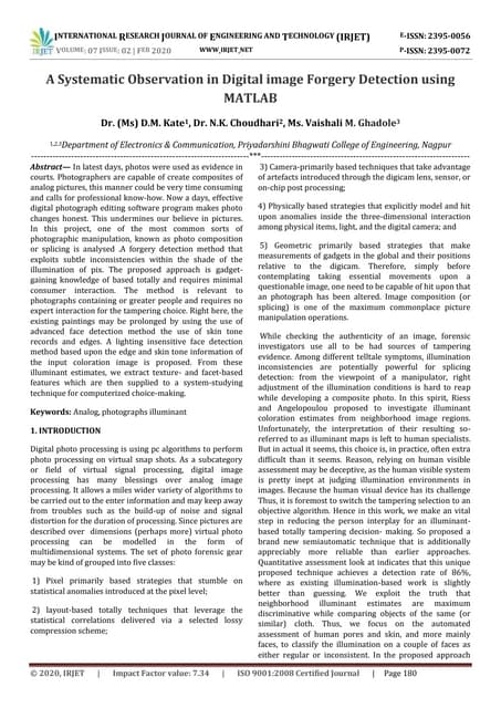 Irjet A Systematic Observation In Digital Image Forgery Detection Using Matlab Pdf