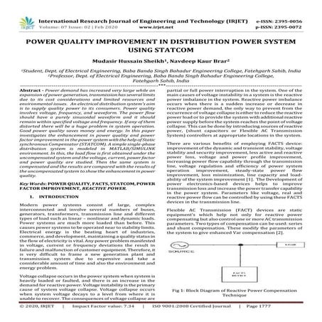 Irjet Power Quality Improvement In Distribution Power System Using Statcom Pdf