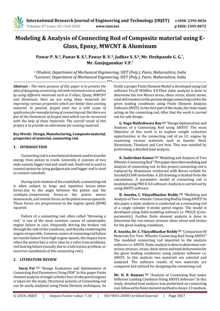 Irjet Modeling And Analysis Of Connecting Rod Of Composite Material