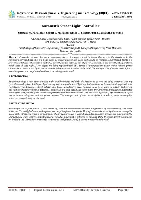 Automatic street light based on vehicles movement report | PDF ...
