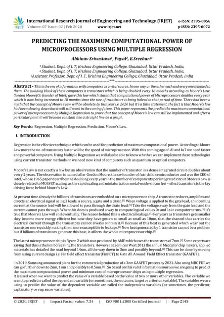 Irjet Predicting The Maximum Computational Power Of Microprocessors