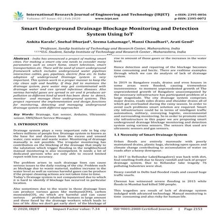 Irjet Smart Underground Drainage Blockage Monitoring And Detection System Using Iot Pdf
