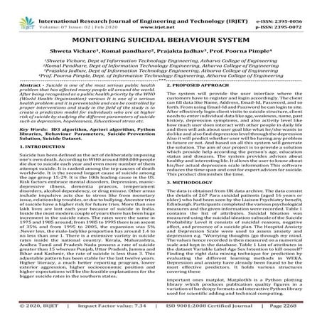 Suicide Analysis and Prevention Application using Machine Learning Classifiers | PDF