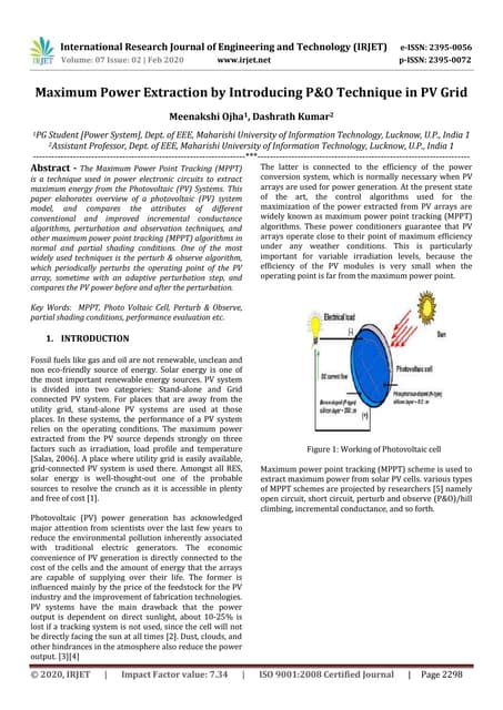 Solar PV Model With MPPT (P & O method) | PPTX