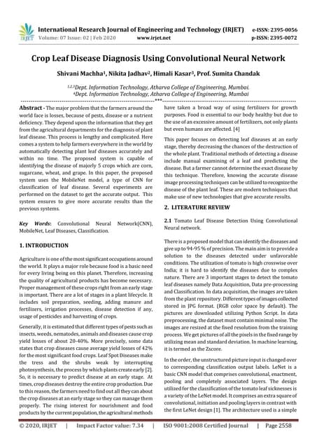 Irjet Crop Leaf Disease Diagnosis Using Convolutional Neural Network Pdf