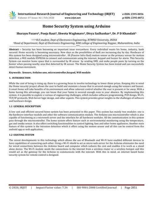 Irjet Home Security System Using Arduino Pdf