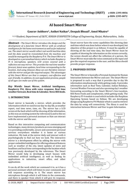 Irjet Ai Based Smart Mirror Pdf Technology And Computing