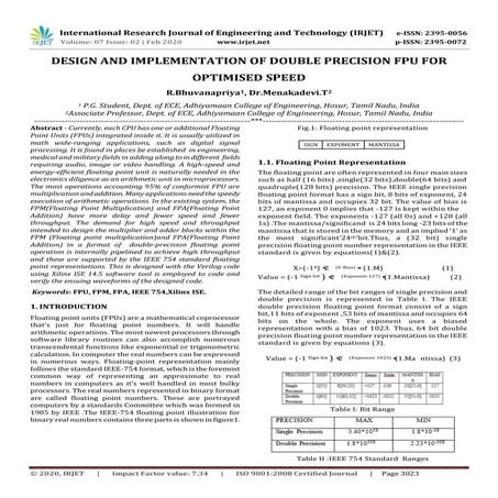 Irjet Design And Implementation Of Double Precision Fpu For Optimised