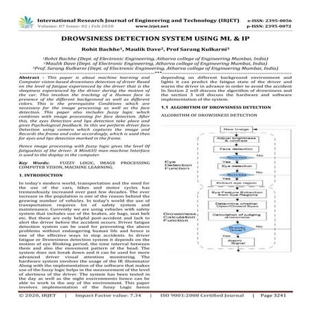 Irjet Drowsiness Detection System Using Ml And Ip Pdf