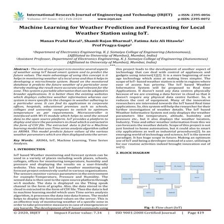 Irjet Machine Learning For Weather Prediction And Forecasting For