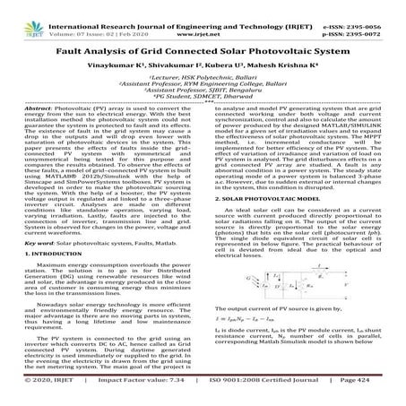 IRJET- Fault Analysis of Grid Connected Solar Photovoltaic System | PDF