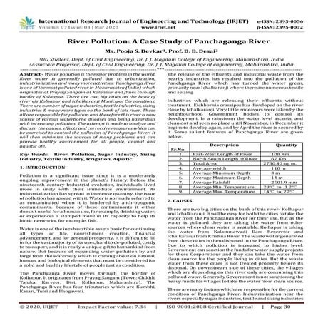 IRJET - River Pollution: A Case Study of Panchaganga River | PDF