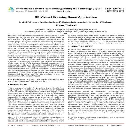 IRJET - 3D Virtual Dressing Room Application | PDF | 3-D Graphics | Computer Software and ...